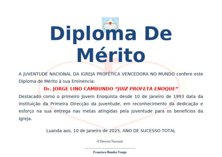 Diploma de Mérito da Juventude Enoquista | PDF
