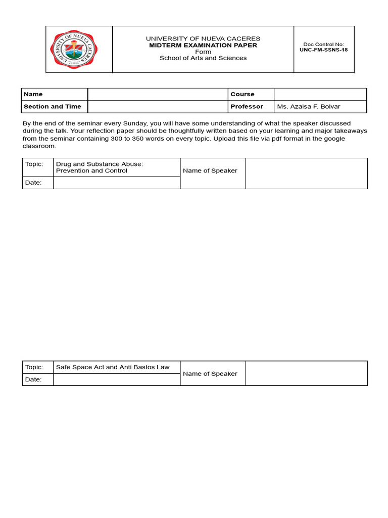 NSTP Midterm Examination Paper 2nd Sem SY 24 25 | PDF ...