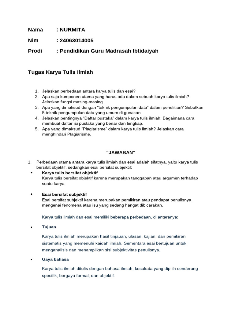 Tugas Karya Tulis Ilmiah Nurmita | PDF