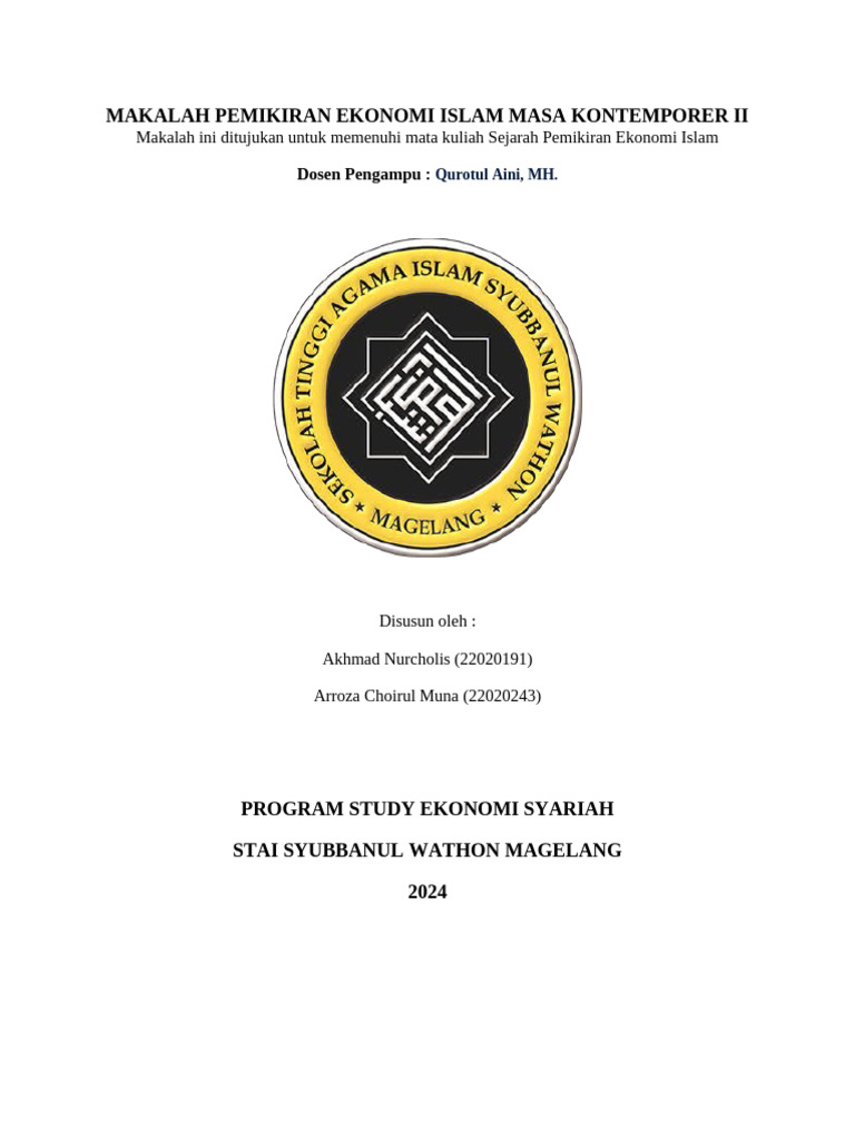 Pemikiran Ekonomi Islam Pada Masa Kontemporer II | PDF