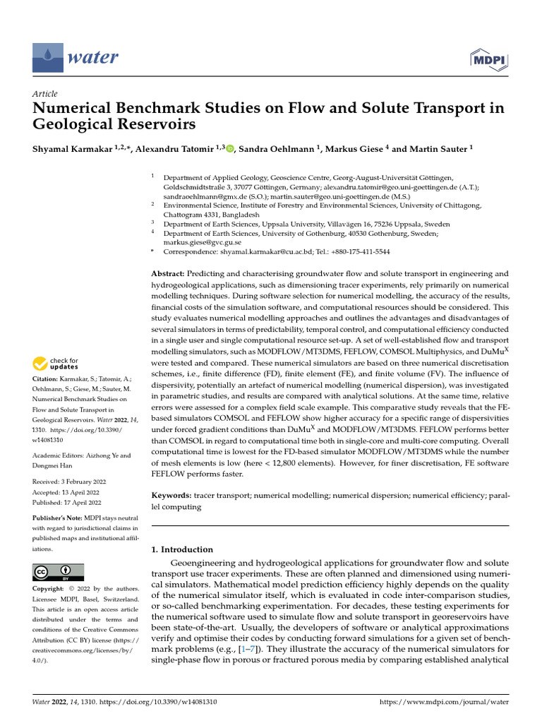 Numerical Benchmark Studies on Flow and Solute Transport in Geological Reservoirs | PDF ...