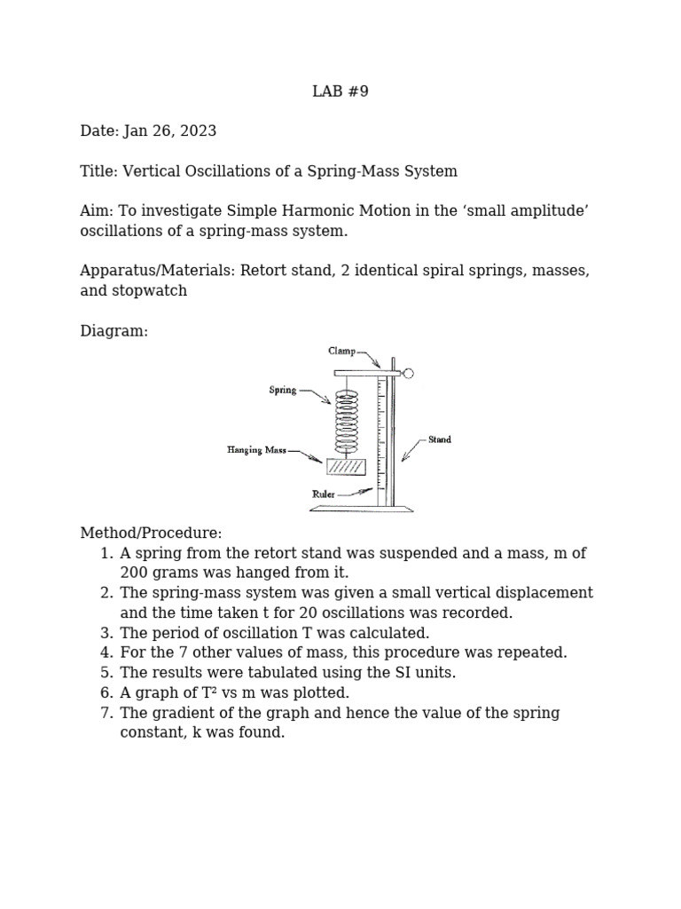 Spring-Mass System SHM Experiment | PDF | Oscillation | Mechanics