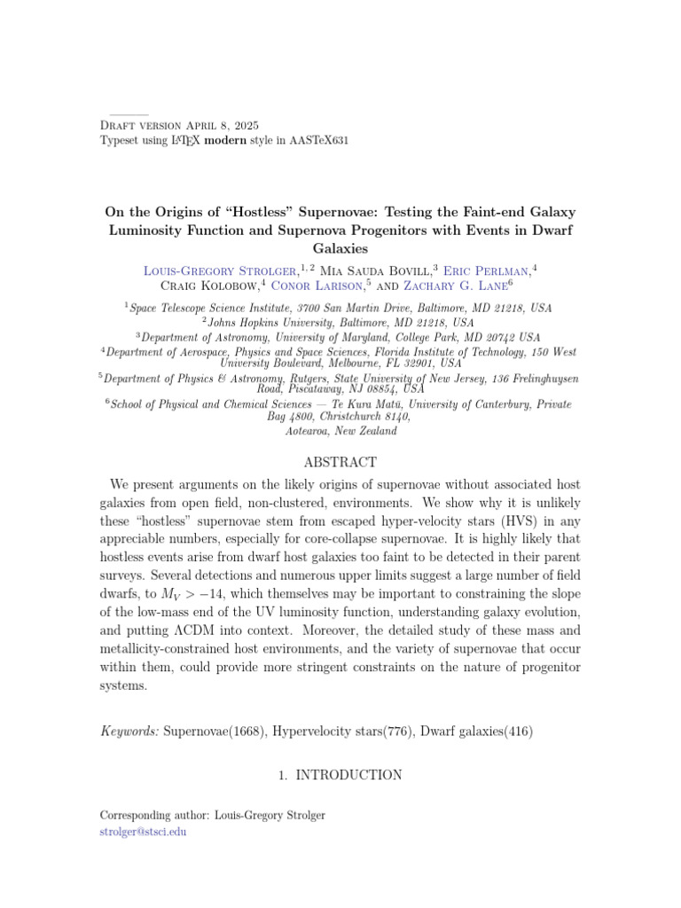 On The Origins of - Hostless'' Supernovae - Testing The Faint-End ...