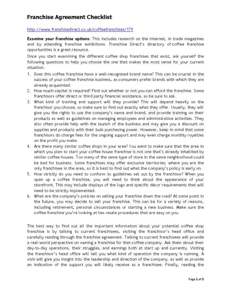 Franchise Agreement Checklist: Examine Your Franchise Options. This ...