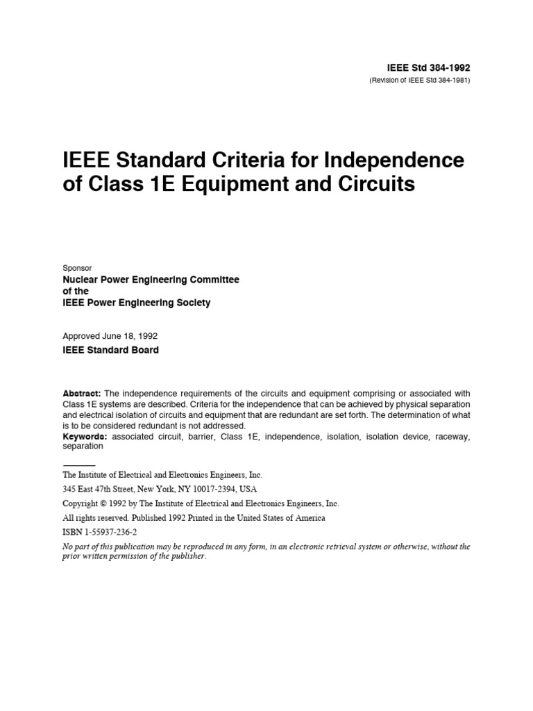 Class 1E Equipment Independence Criteria | PDF | Power Station | Power ...