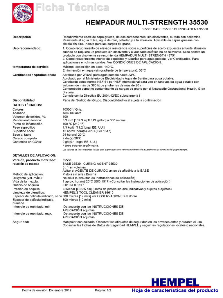 Hempel 35530: Ficha Técnica y Aplicaciones | PDF | Agua | Pintar