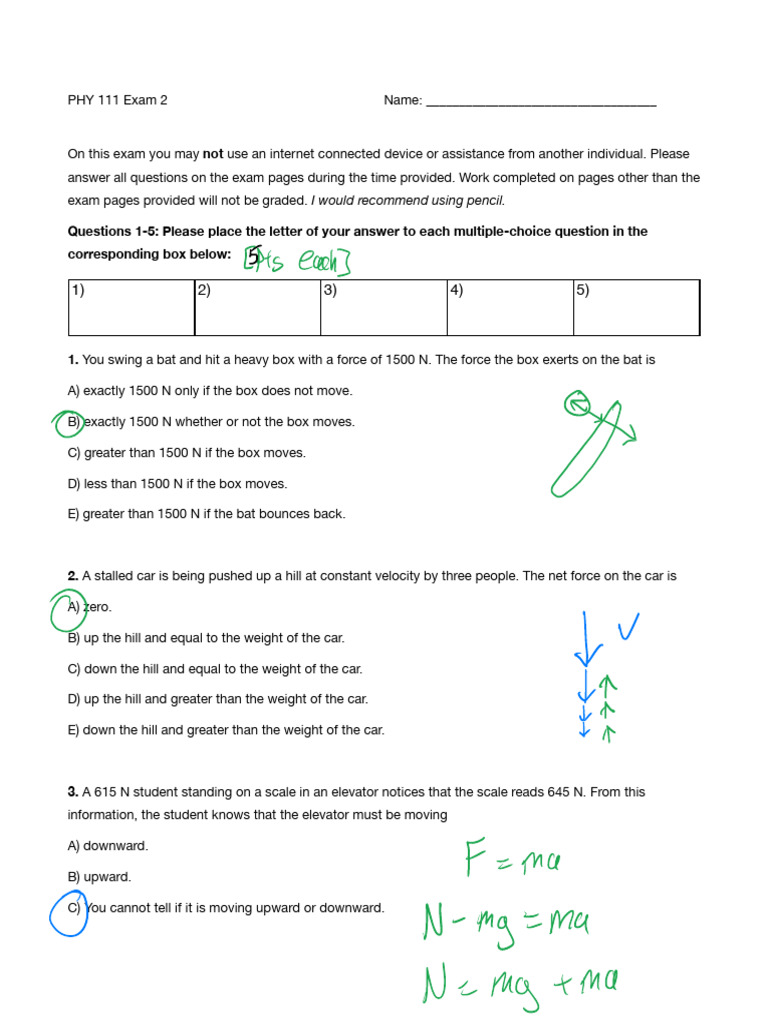 Physics Exam 2 | PDF | Force | Weight