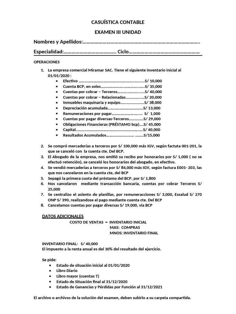 Casuistica Contable - Examen III Unidad | PDF