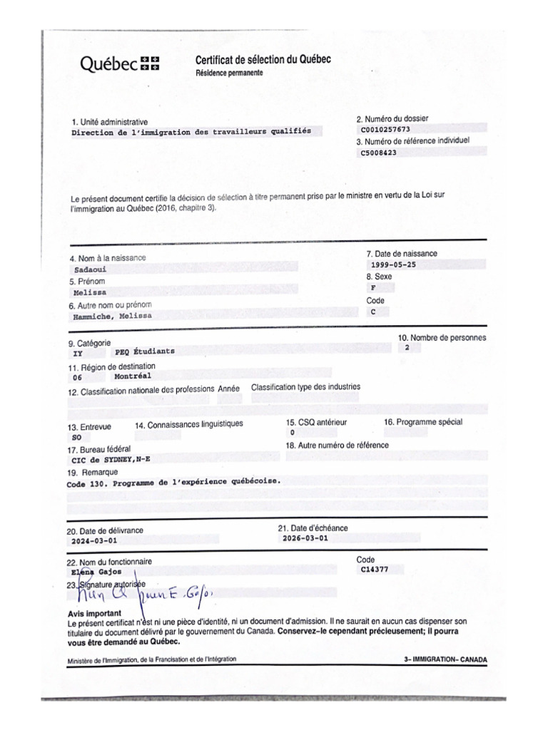 Certificat de sélection du Québec | PDF