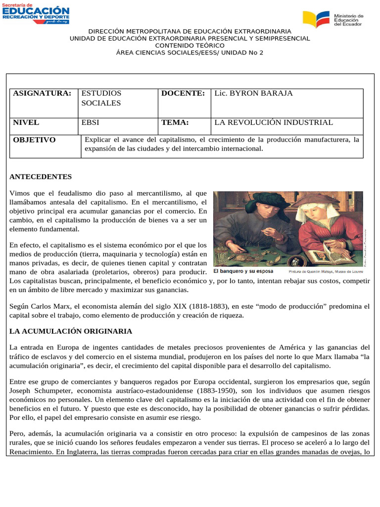 Esquema Contenido Teórico EBSI EESS N°2 | PDF | Revolución industrial | Capitalismo