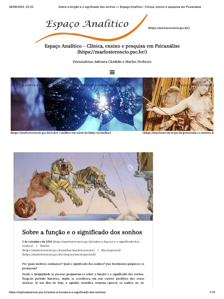 Função E Significado Dos Sonhos Pdf Sonho Psicanálise