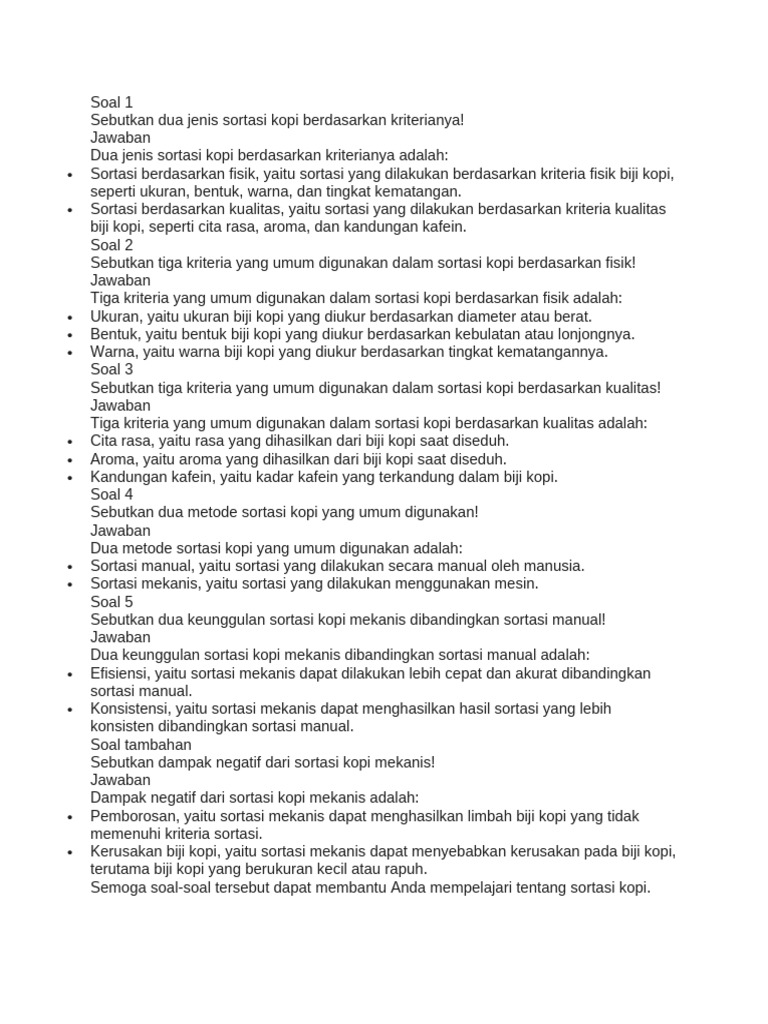 Jenis dan Metode Sortasi Kopi | PDF