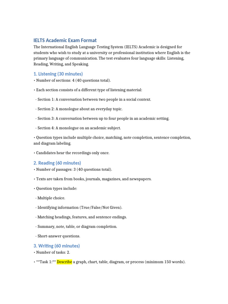 IELTS Academic Exam Format Updated | PDF | International English ...