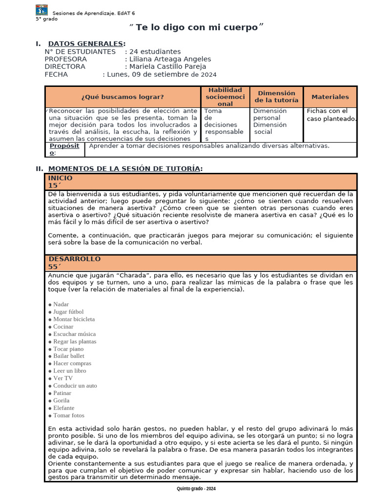 Tutoría - 09 Setiembre - Te Lo Digo Con Mi Cuerpo | PDF