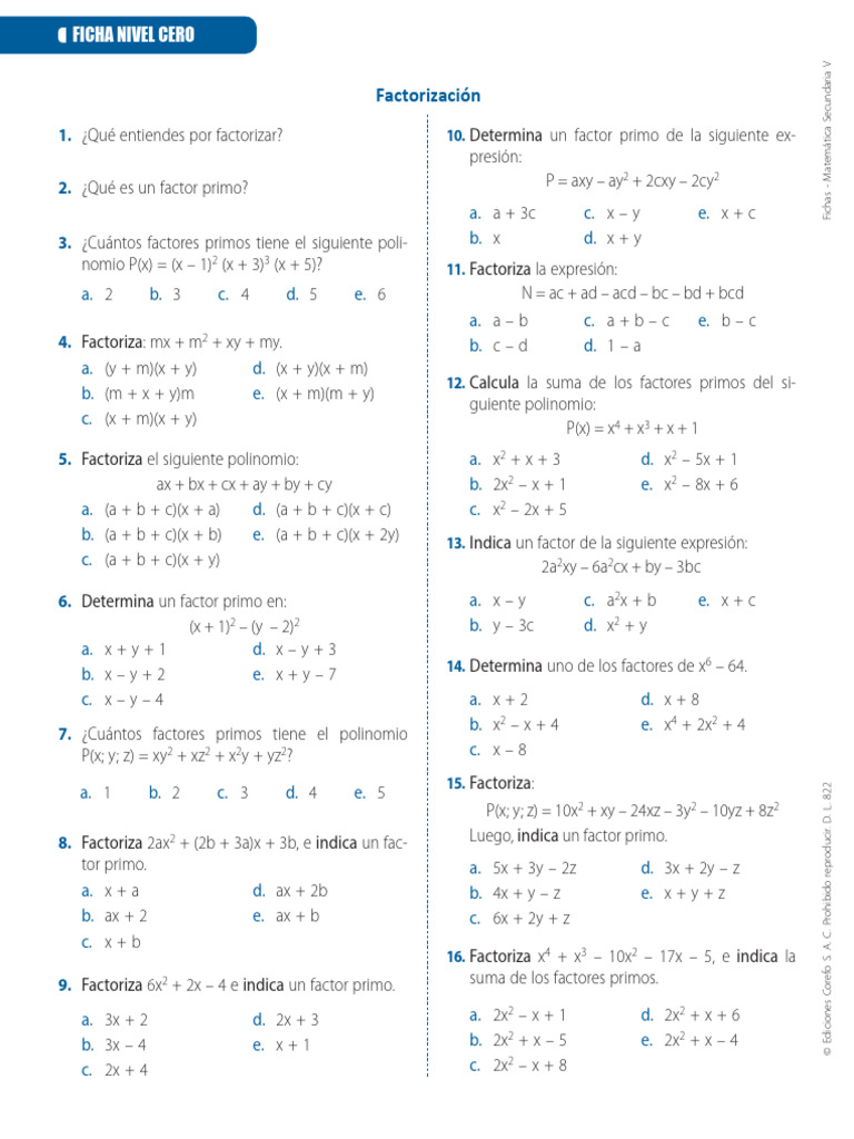 F0 - Factorización | PDF | Factorización | Matemática Elemental