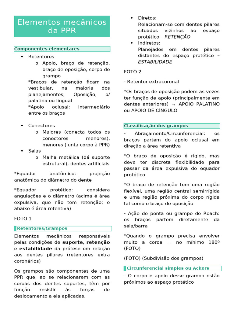 Elementos Mecânicos Da PPR | PDF | Prótese | Dente humano