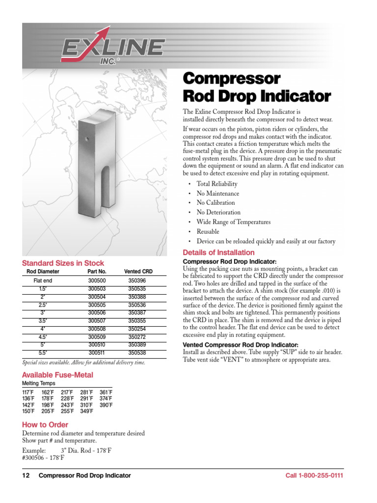 Compressor Rod Drop Indicator: Details of Installation Standard Sizes ...