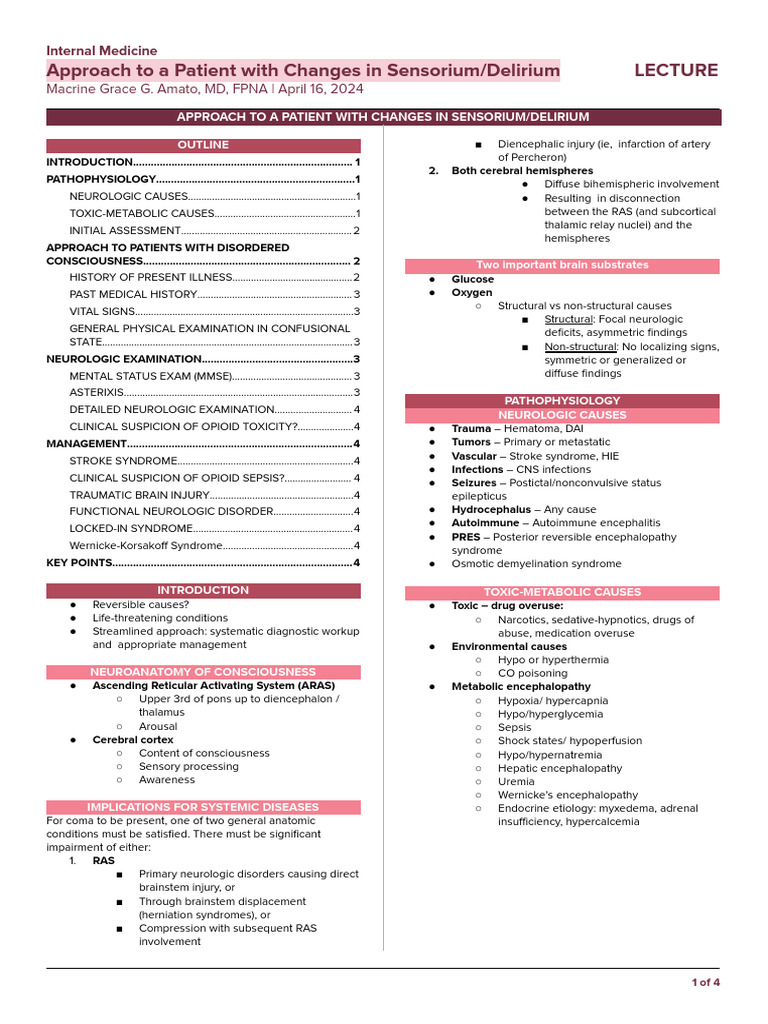 IM 26 Change in Sensorium: DELIRIUM INSIGNIS [IM] COMPILATION | PDF ...