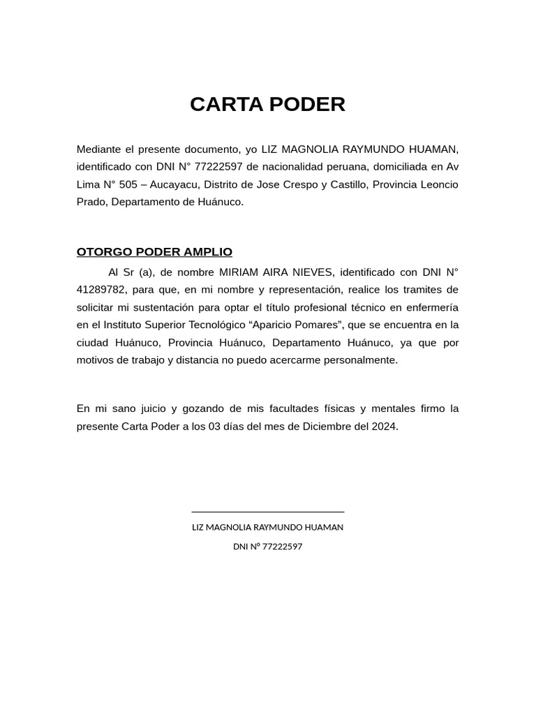 CARTA PODER - Docx LIZ | PDF