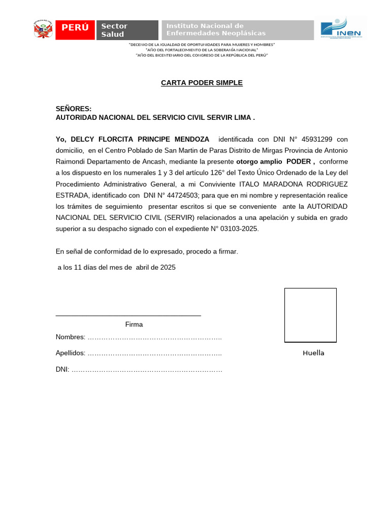 Formato de Carta Poder Simple.docx | PDF