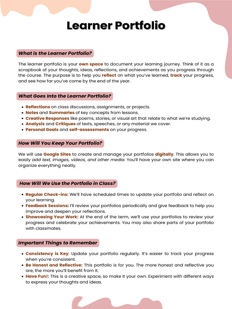 Learner Portfolio Worksheet | PDF | Behavior Modification | Cognition
