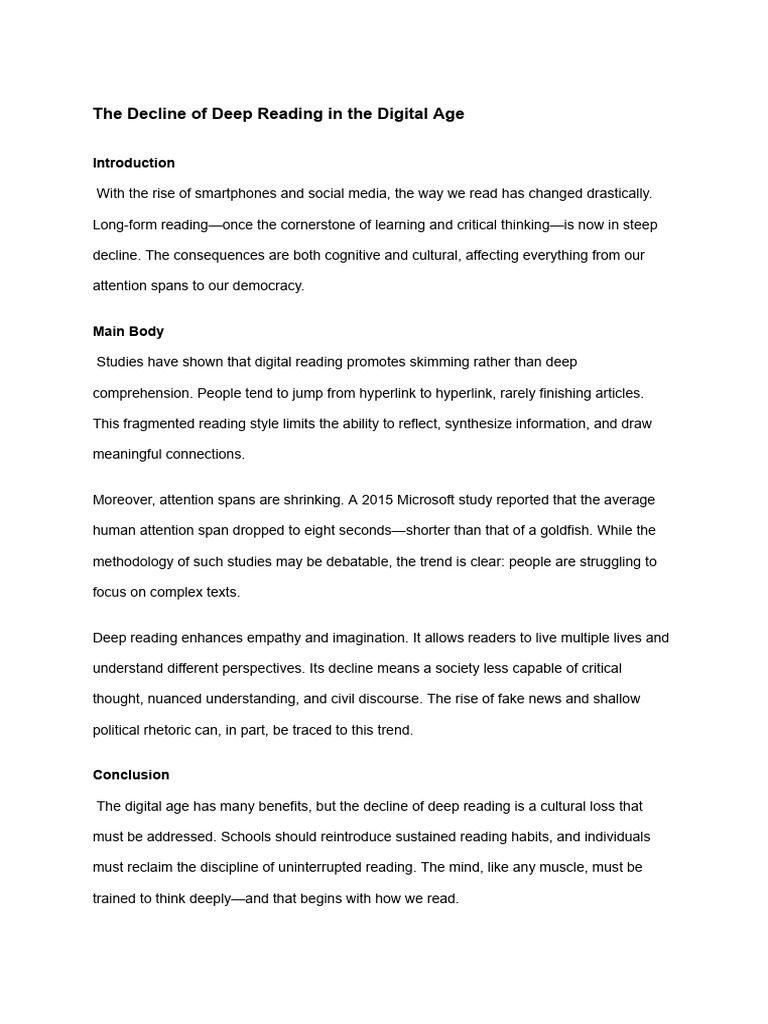 The Decline of Deep Reading in The Digital Age | PDF