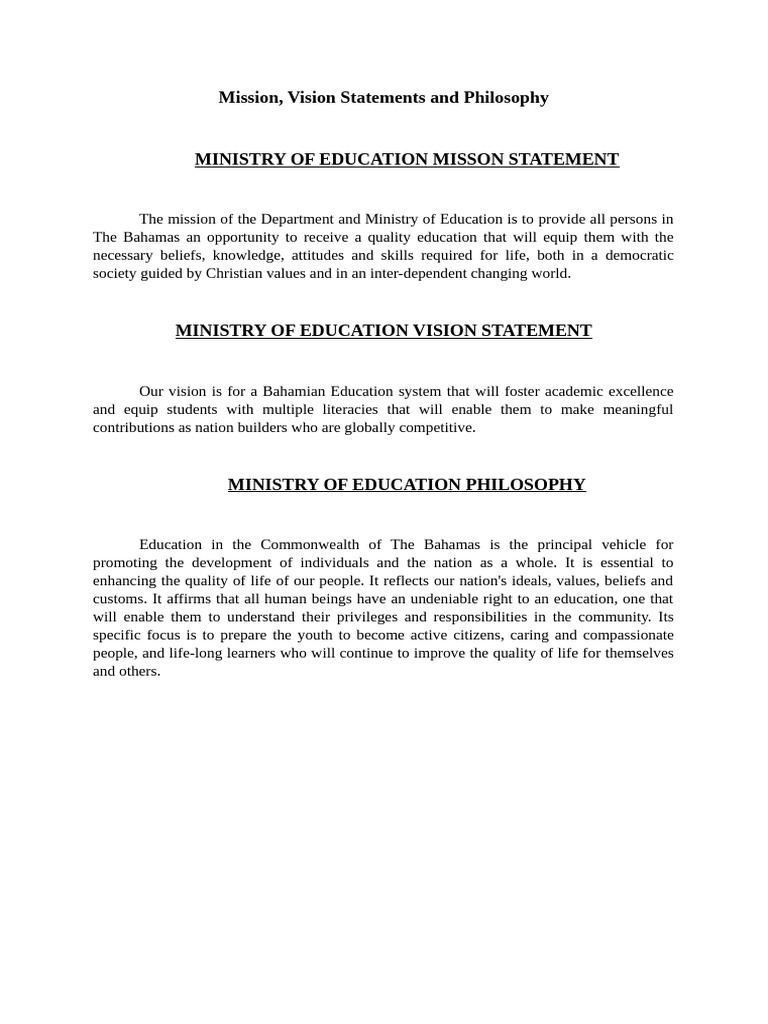 MOE Vision Mission Philosophy | PDF