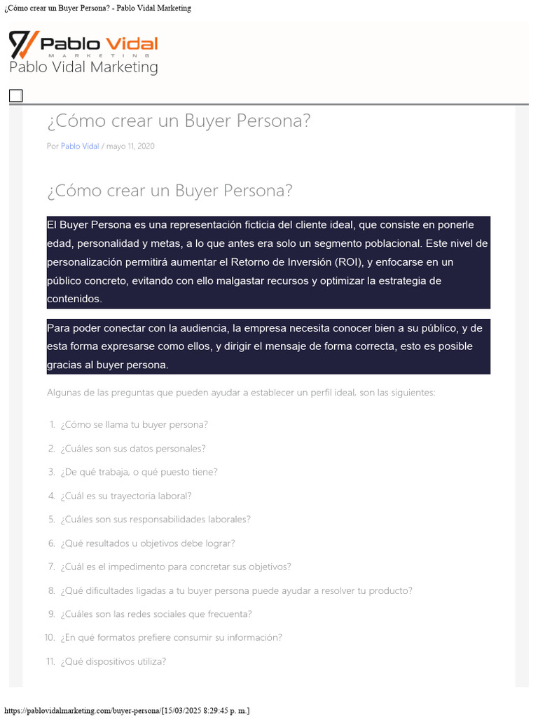 ¿Cómo Crear Un Buyer Persona - Pablo Vidal Marketing | PDF | Posicionamiento en buscadores ...