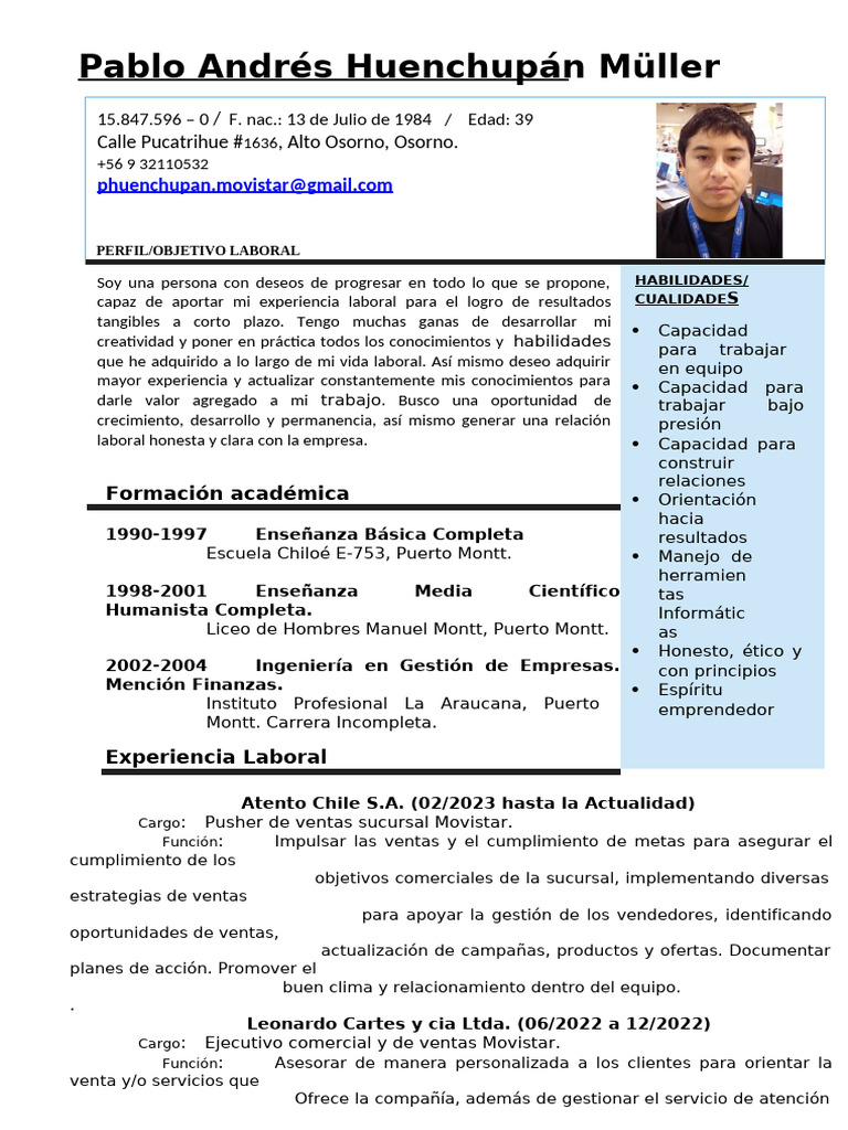 Curriculum Pablo Huen Chup Án | PDF | Informática