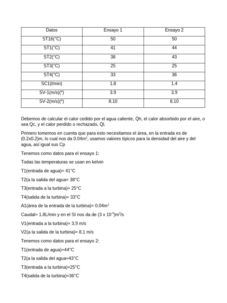 Cálculos práctica 3 Ipn-maquinas termicas | PDF | Fenómenos de transporte | Mecánica de Medios ...