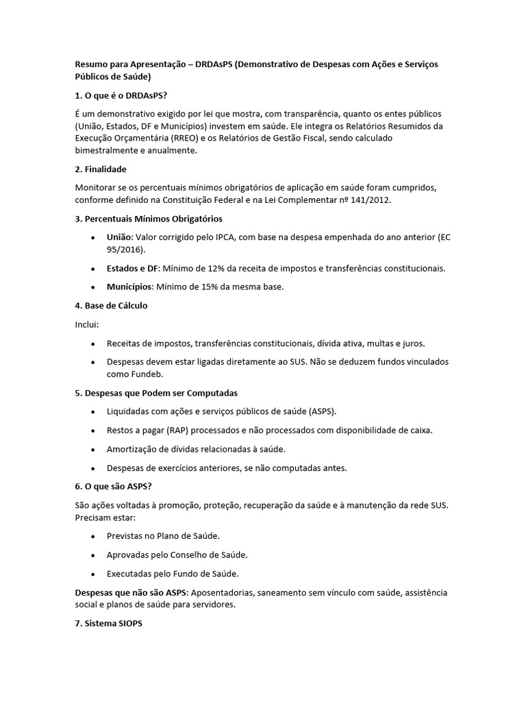O que é DRDAsPS e ASPS? | PDF | Orçamento governamental