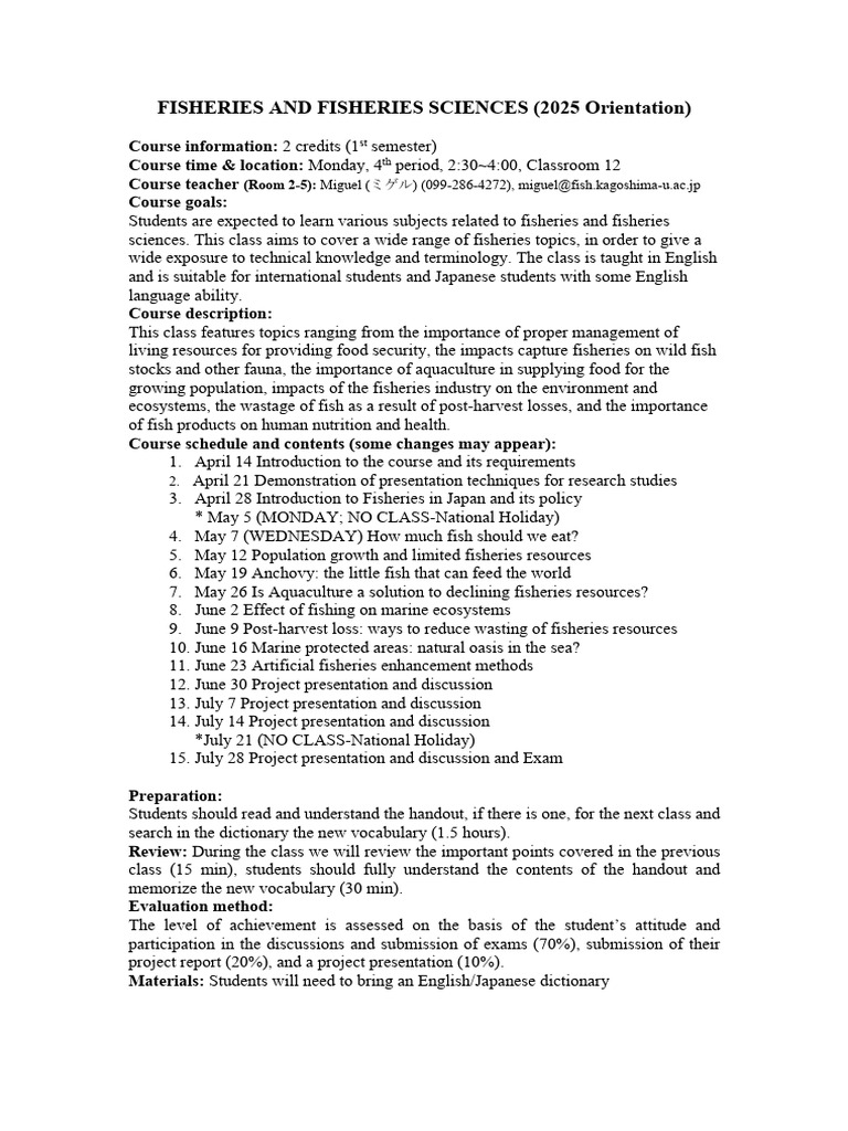 Fisheries Sciences Course Overview 2025 | PDF | Fishery | Aquaculture