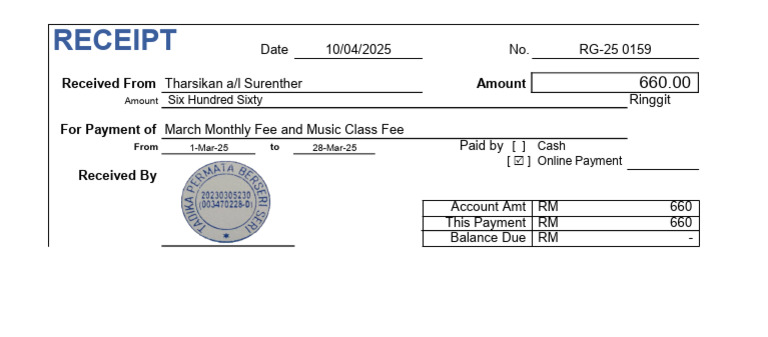 Official Receipt for March Fees | PDF