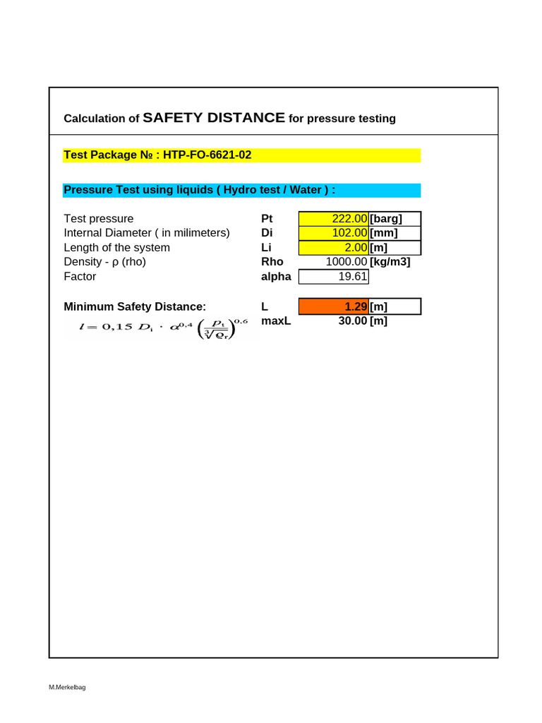 Hydrotest Safety Distance Calculations | PDF