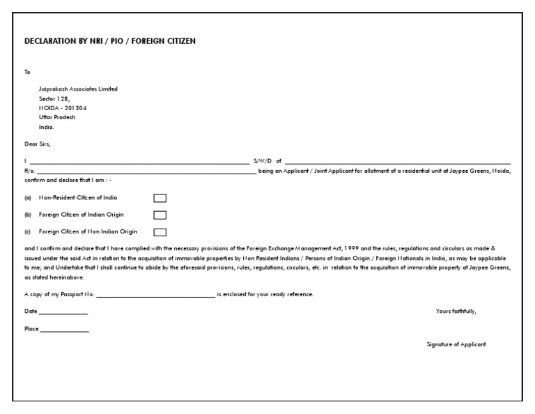 NRI Declaration Form | PDF | Government And Personhood | Government