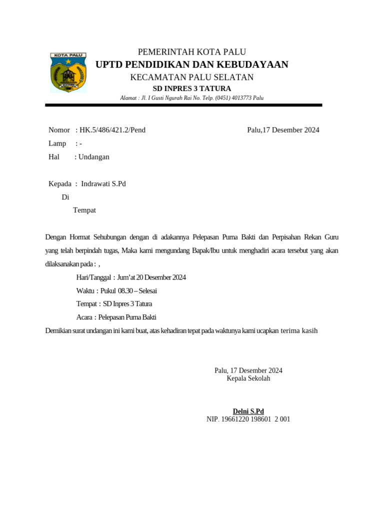 Undangan Pelepasan Purna Bakti Guru | PDF