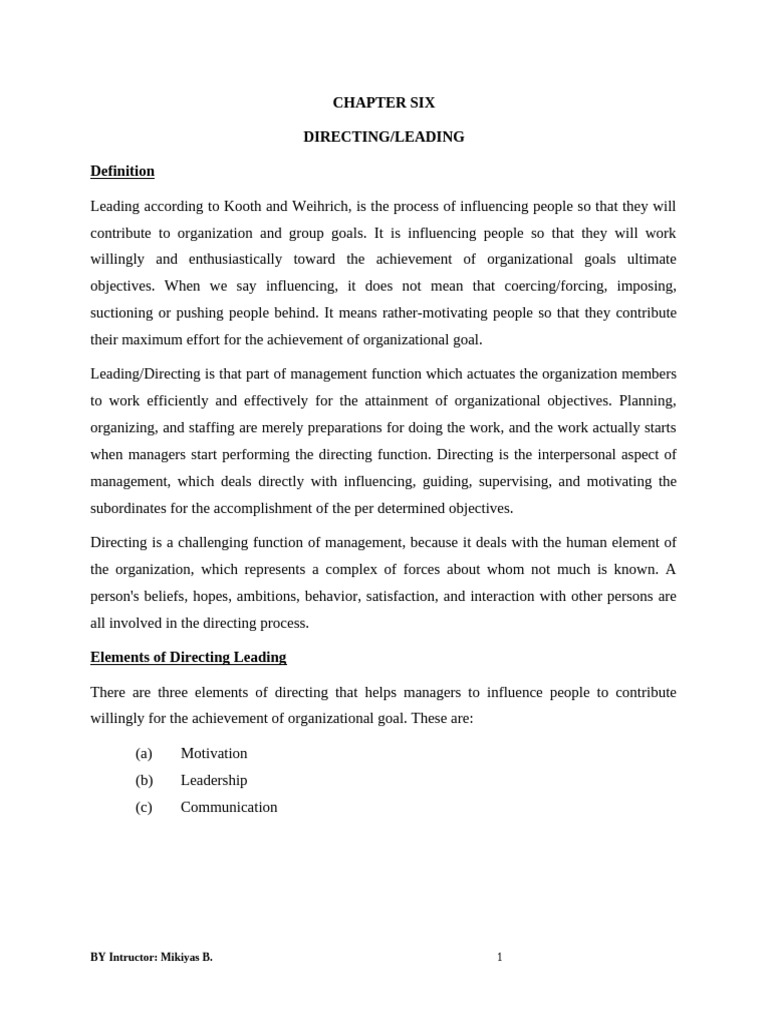 Chapter 6 Intro MGT (Directing) | PDF | Leadership | Motivational