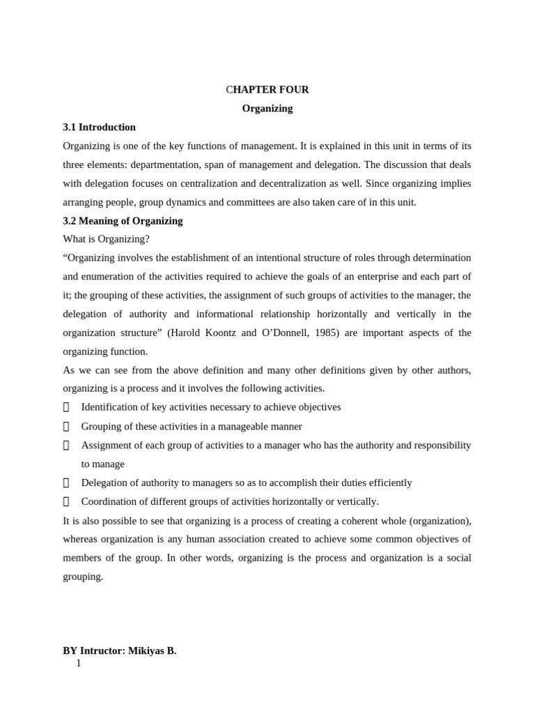 Chapter 4 Intro MGT(Organizing) | PDF | Organizational Structure | Business