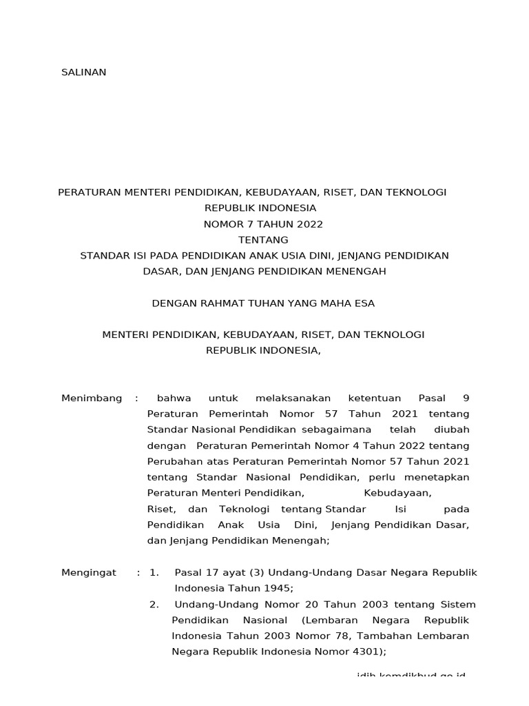 Standar Isi Pendidikan Anak Usia Dini | PDF