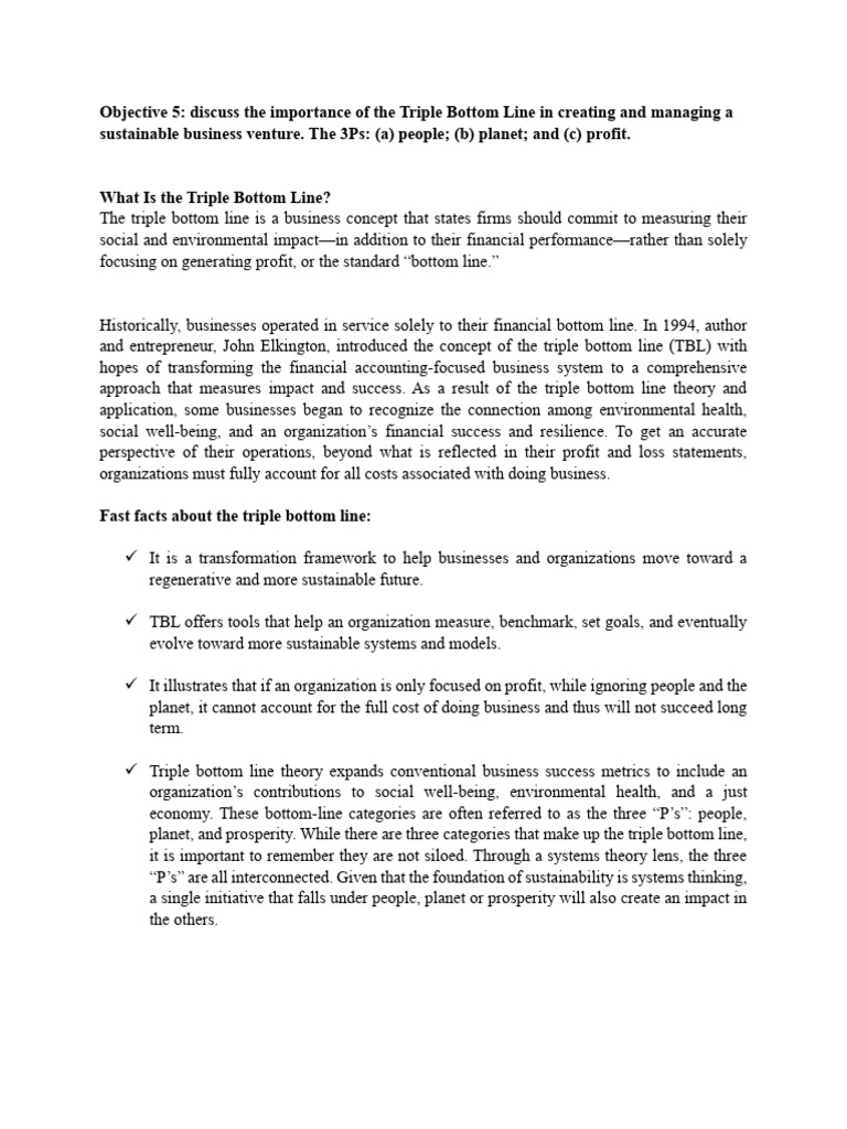 Triple Bottom Line Notes - Objective 5 | PDF | Corporate Social ...