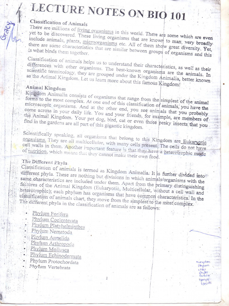 Bio 101 Lecture Note | PDF
