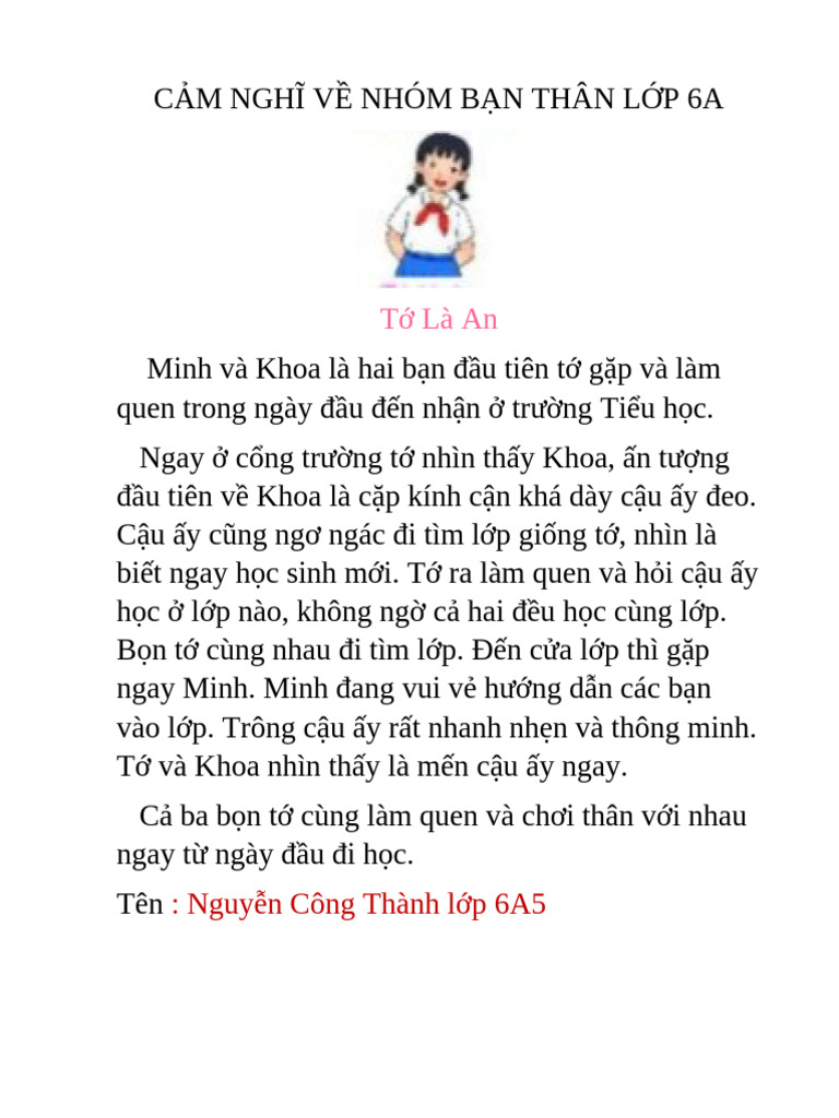 Cảm Nghĩ Về Nhóm Bạn Thân Lớp 6a | PDF