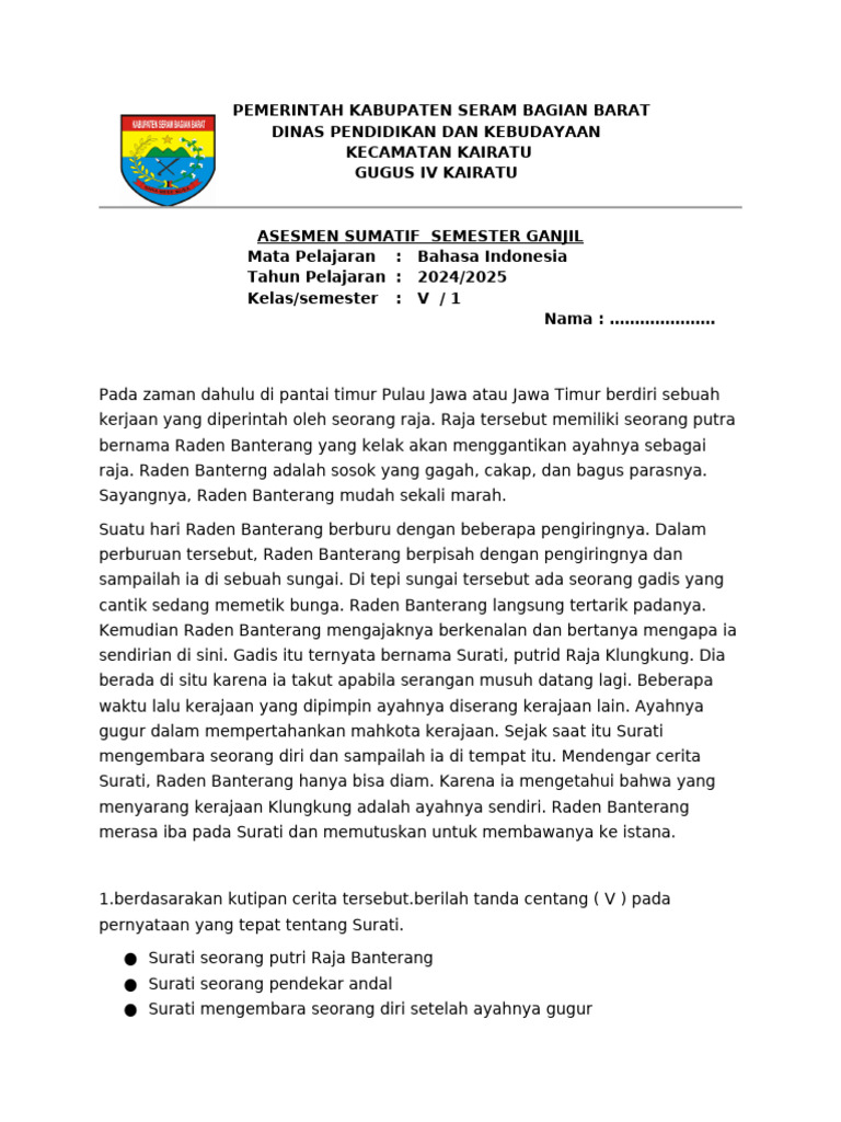 Asesmen Sumatif Kelas 5 BINDO | PDF