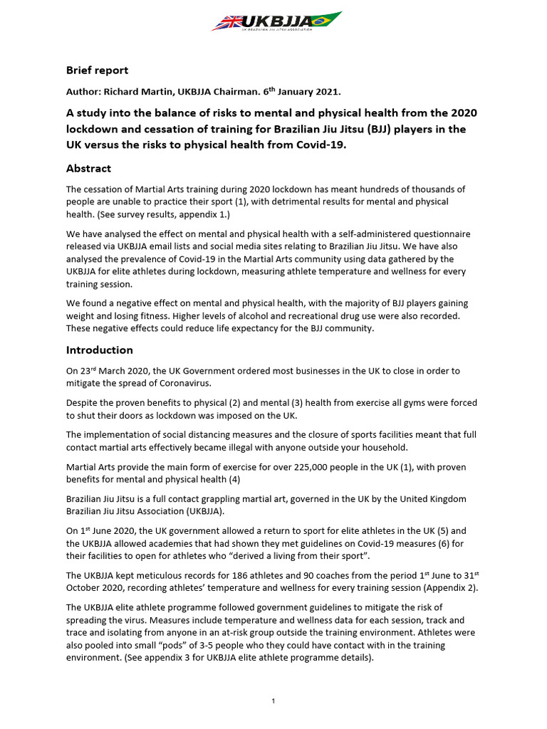 Study Into The Effects of Lockdown On The BJJ Community Versus Risks ...