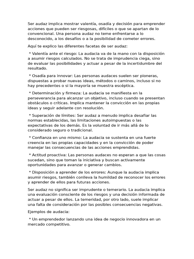 Audacia: Clave para Innovar y Superar | PDF | Valor