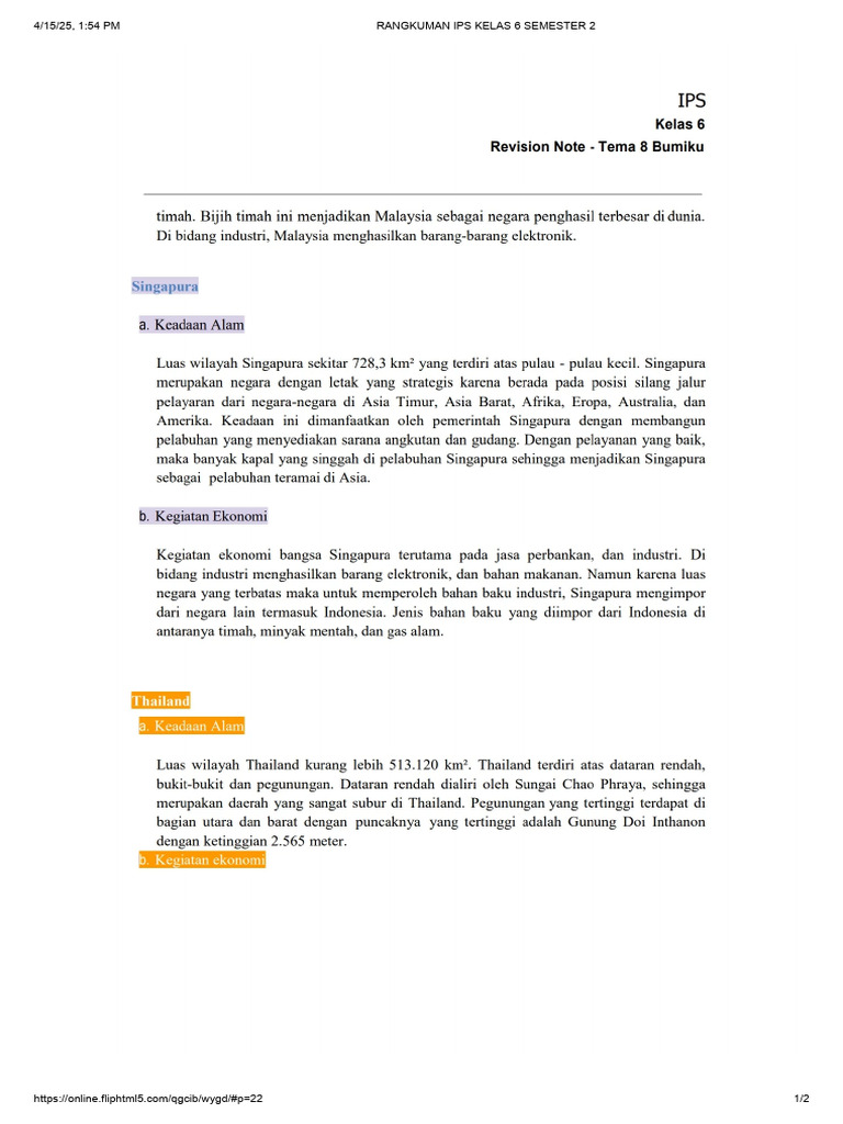 Rangkuman Ips Kelas 6 Semester 2 | PDF