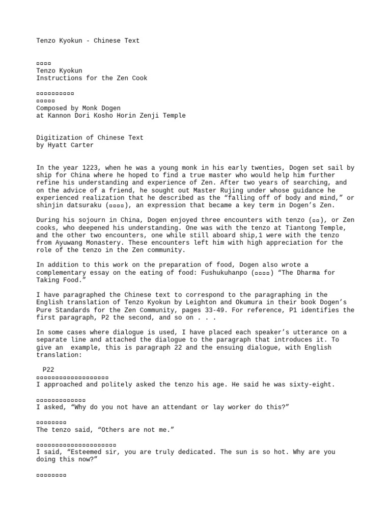 Tenzo Kyokun - Instructions For The Zen Cook (Carter (ZH) ) | PDF