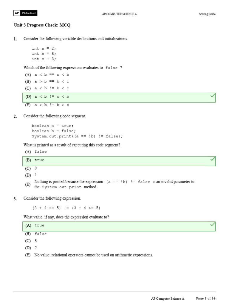 SG Unit3ProgressCheckMCQ 6317265b60c9f1.6317265c673627.29498815 | PDF | Boolean Data Type ...