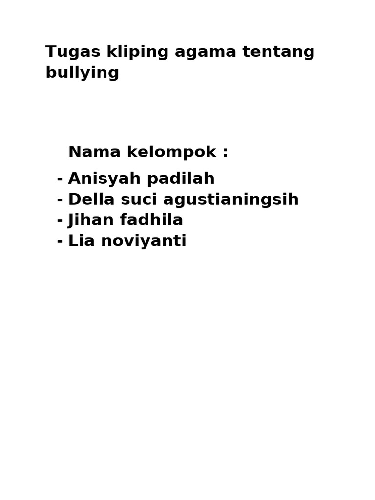 Tugas Kliping Agama Tentang Bullying Nam | PDF