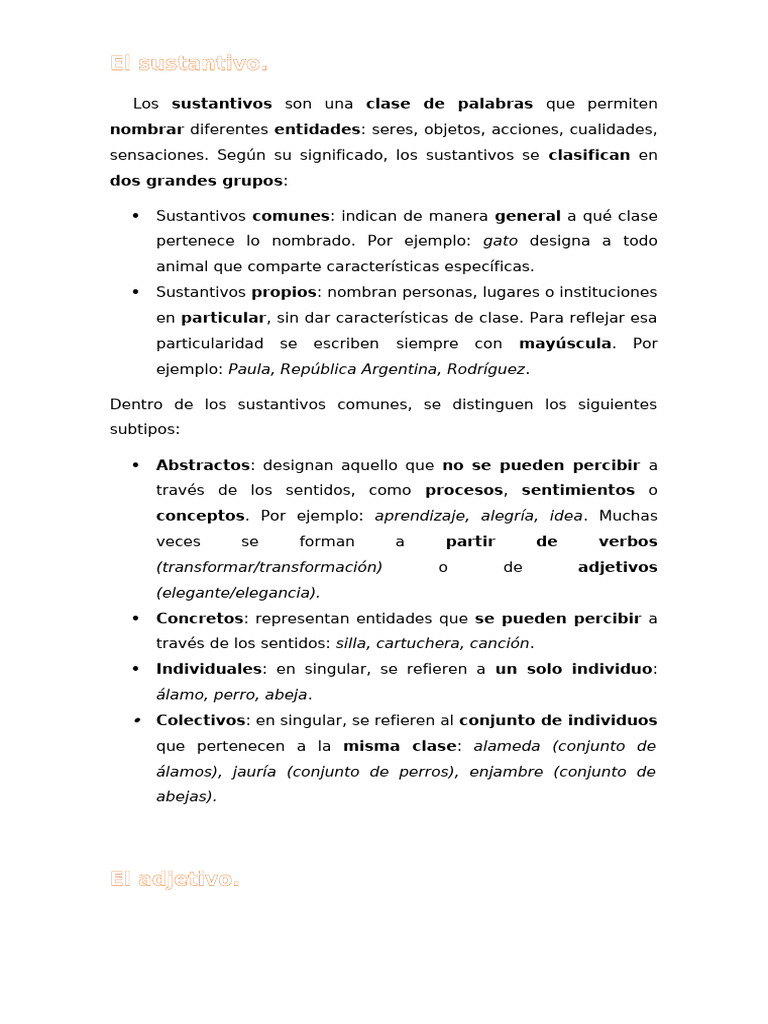 Clase de Palabras | PDF | Sustantivo | Verbo
